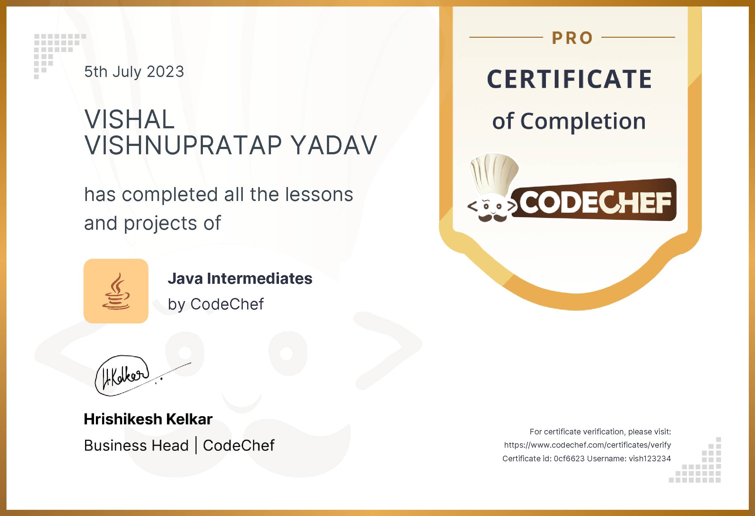 User Certificate | CodeChef