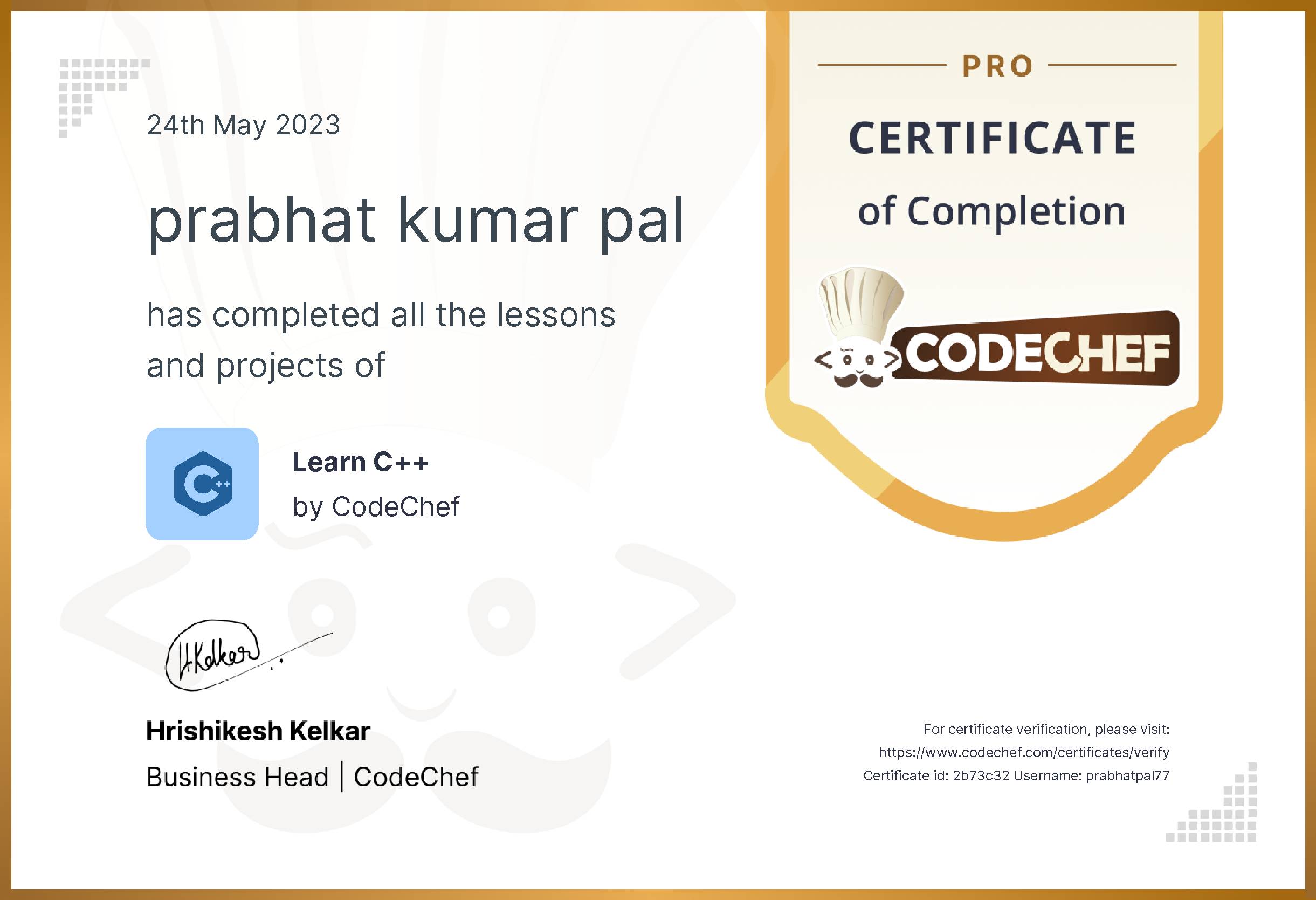User Certificate | CodeChef