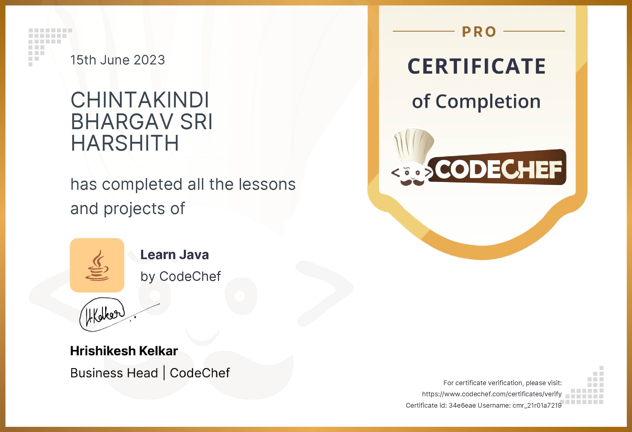 User Certificate | CodeChef