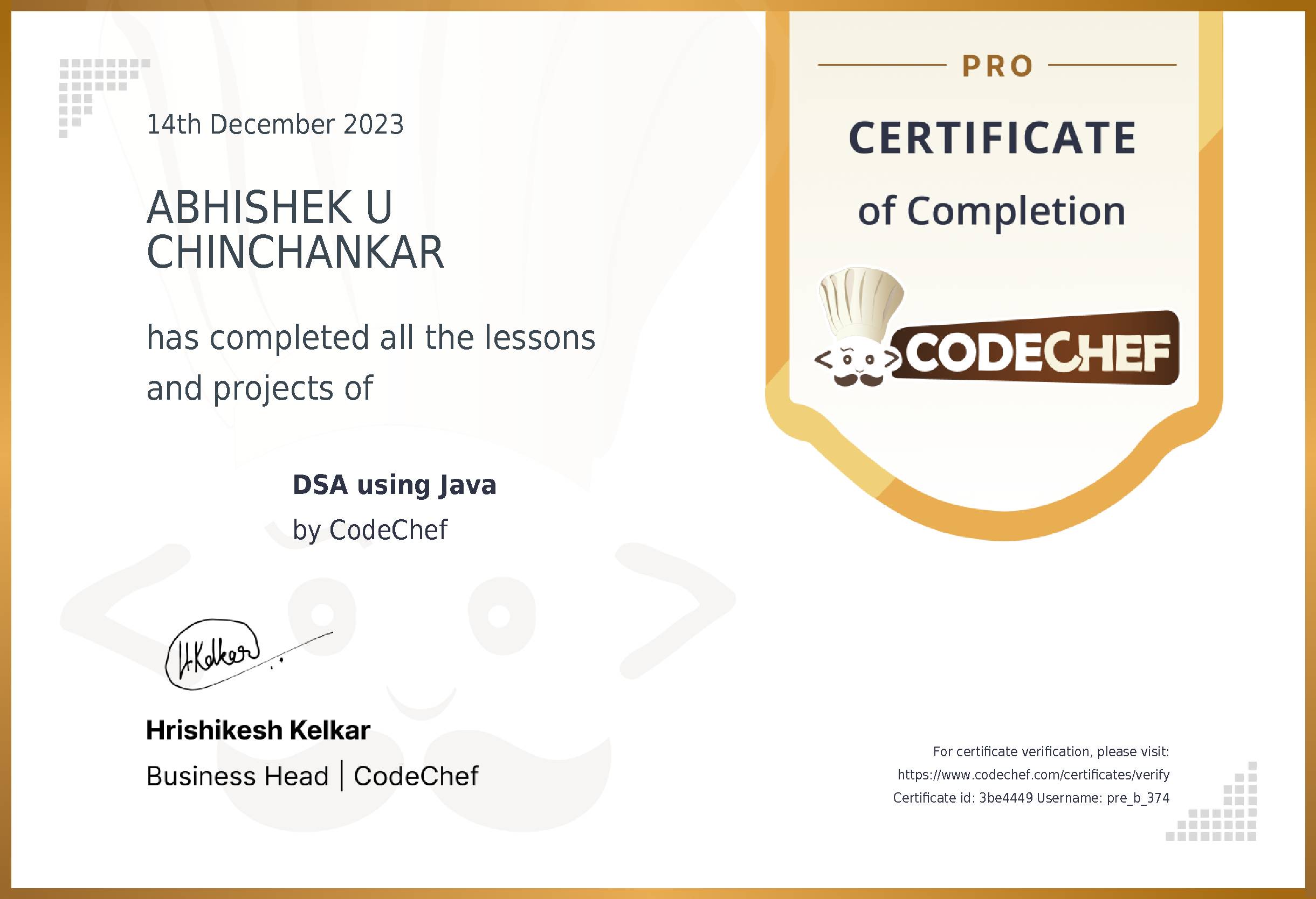 User Certificate | CodeChef