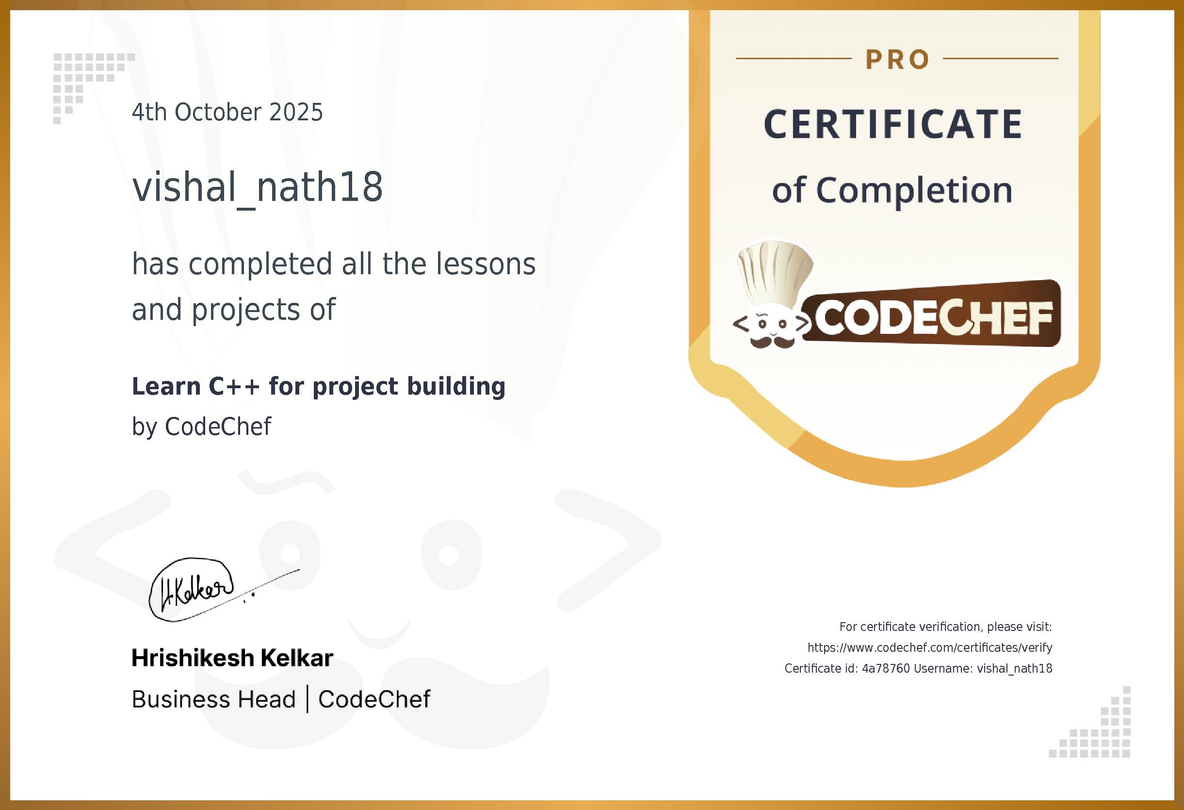 User Certificate | CodeChef