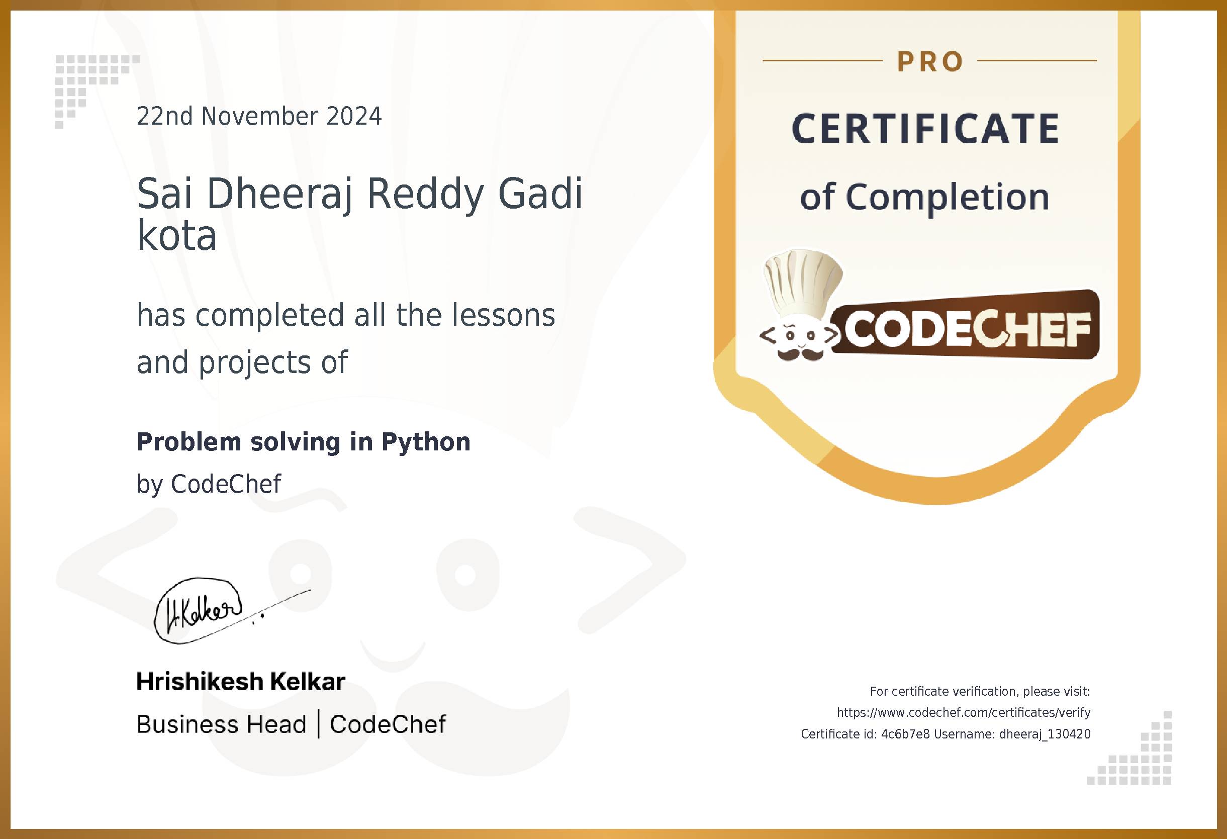 User Certificate | CodeChef