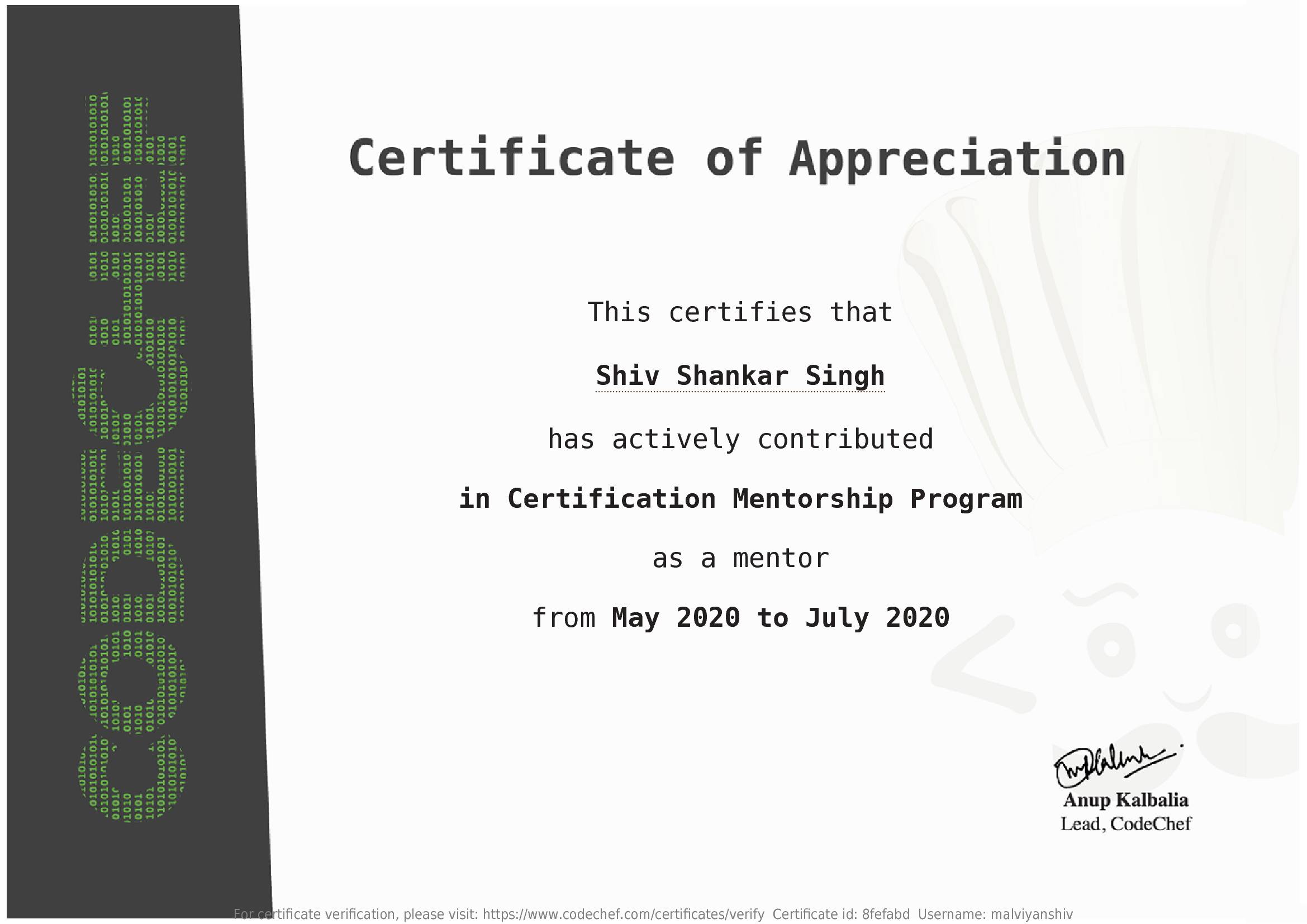 User Certificate | CodeChef