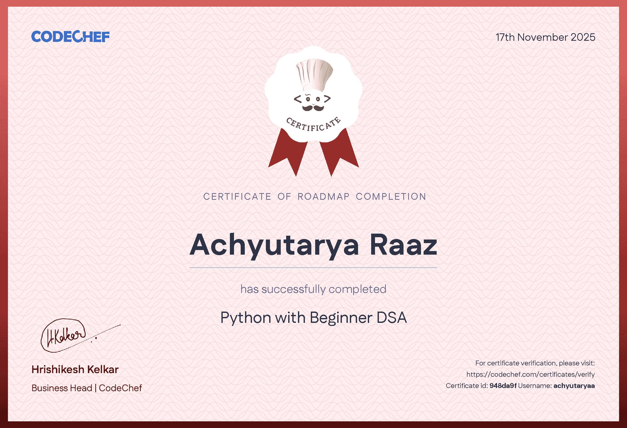 User Certificate | CodeChef
