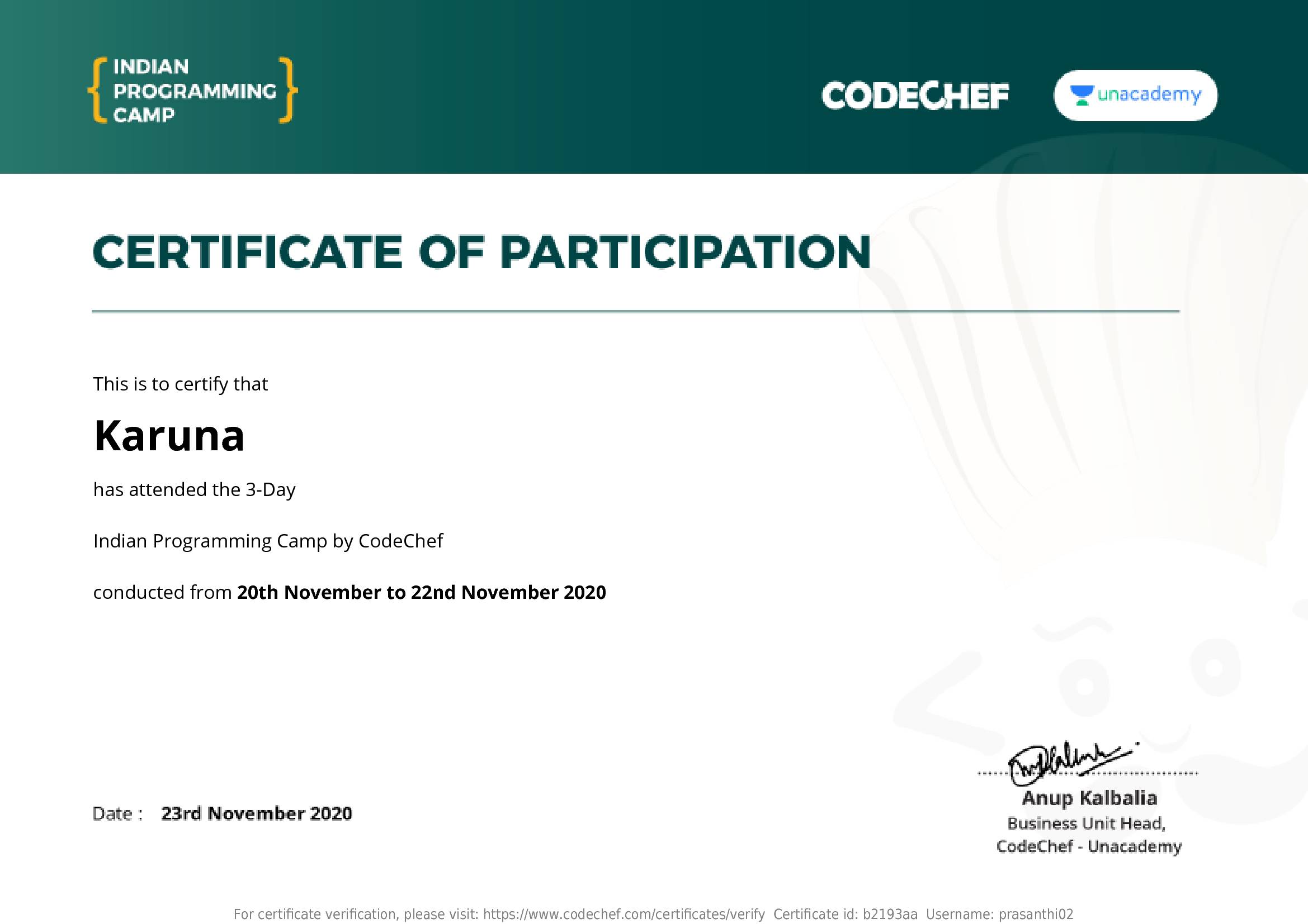 User Certificate | CodeChef