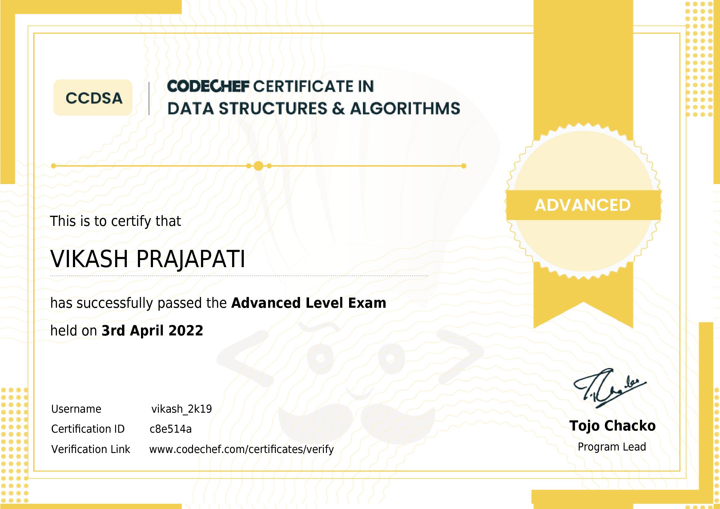 User Certificate | CodeChef
