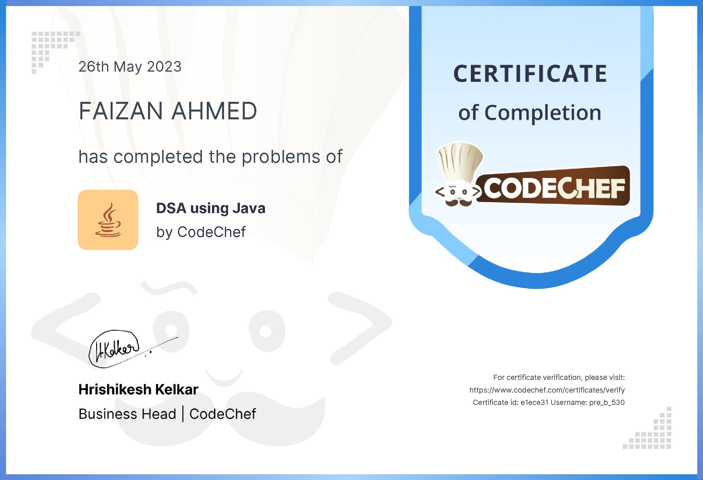 User Certificate | CodeChef