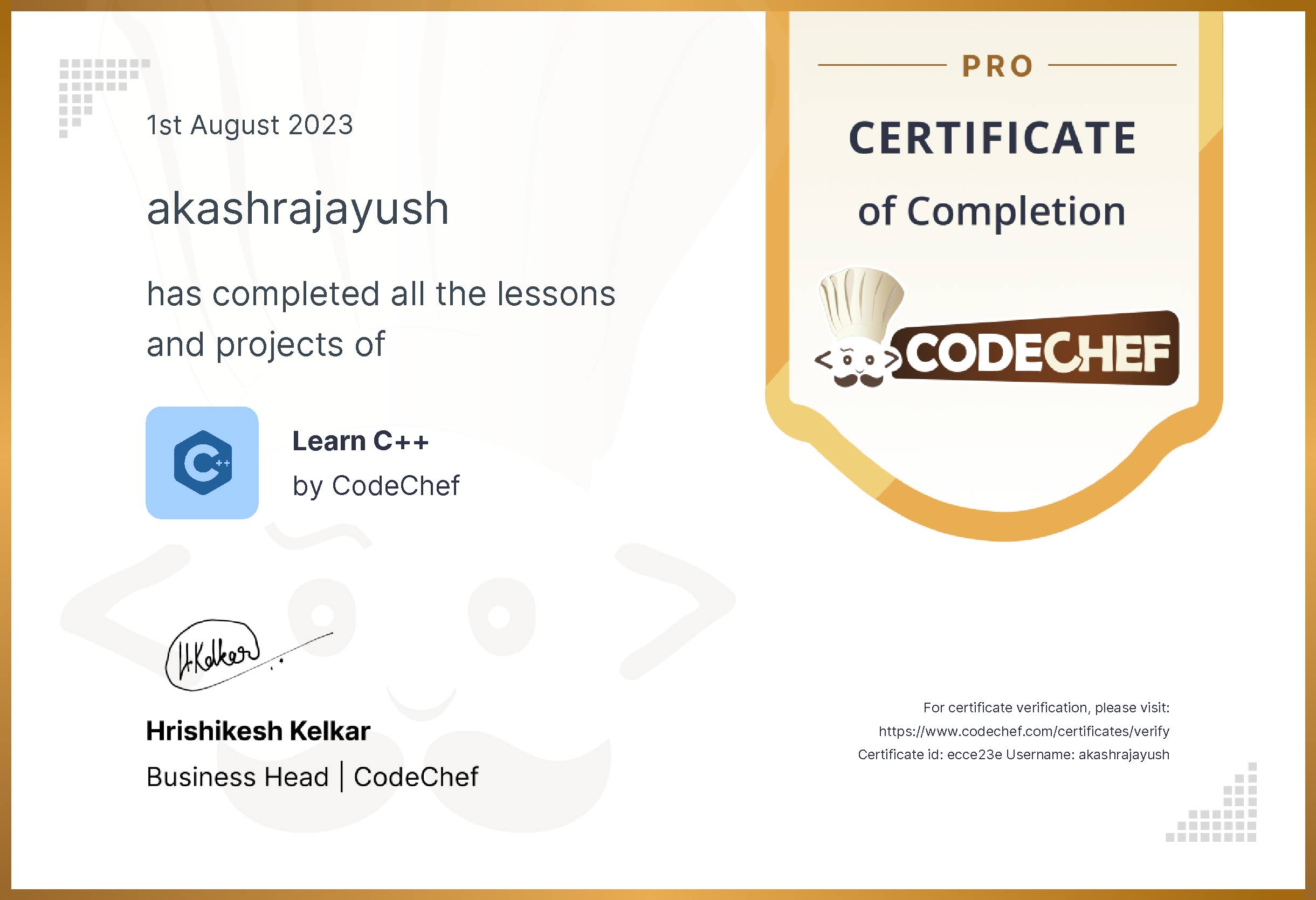 User Certificate | CodeChef