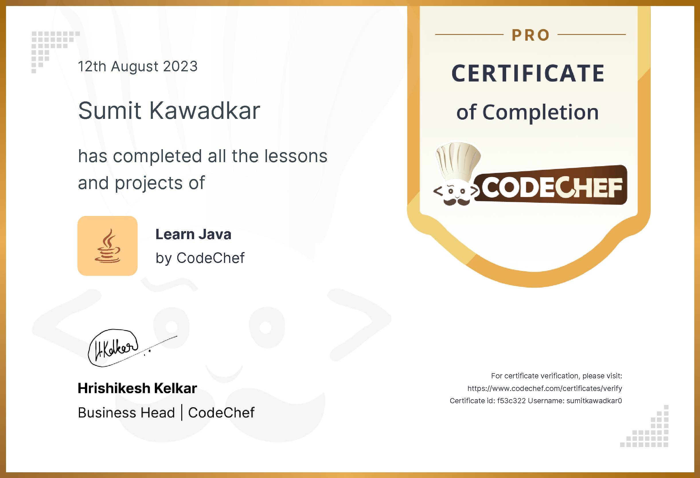 User Certificate | CodeChef