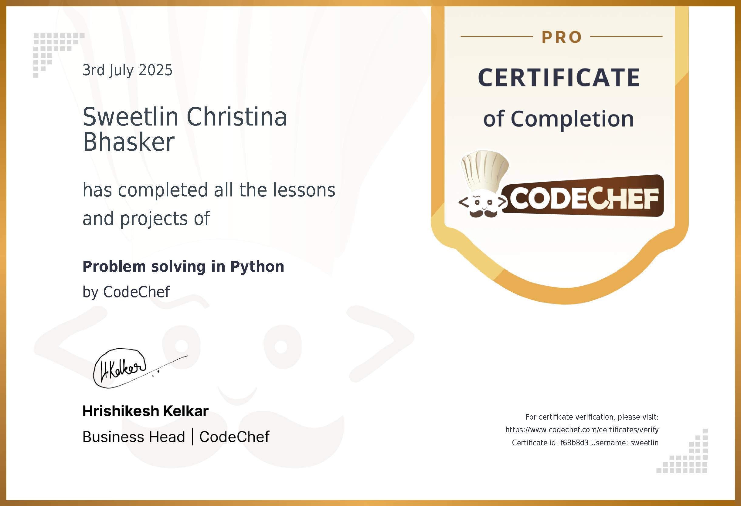 User Certificate | CodeChef