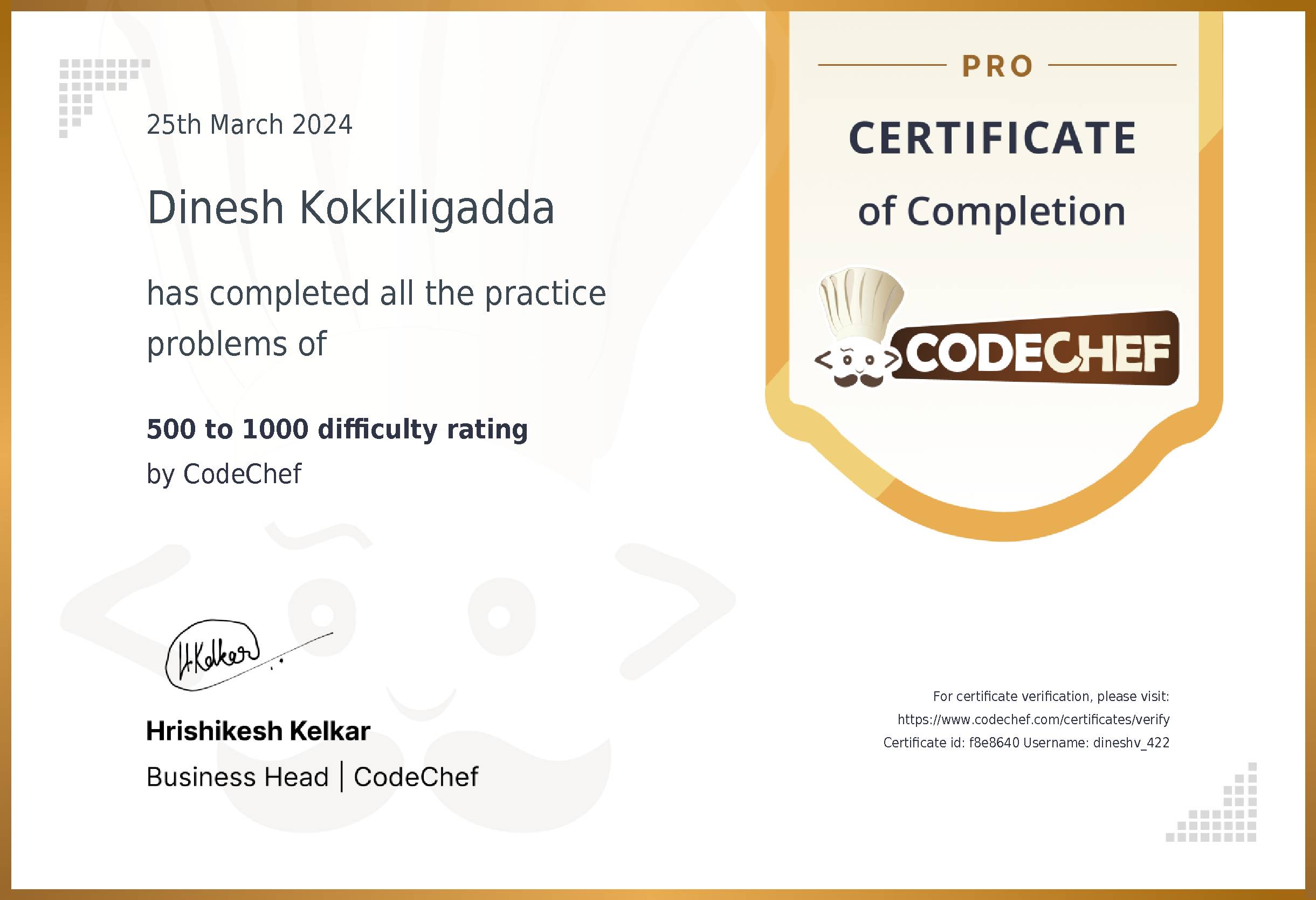 User Certificate | CodeChef